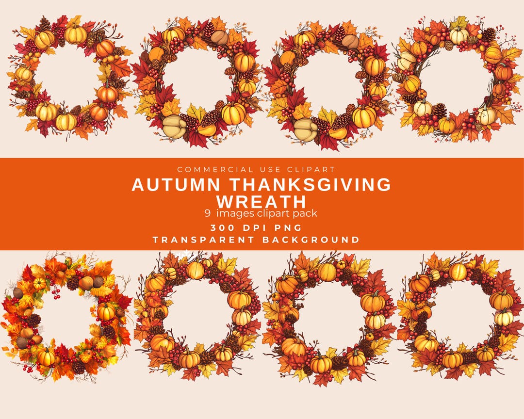 Thanksgiving Wreath Clipart - Autumn Floral PNG - Digital Download for ...