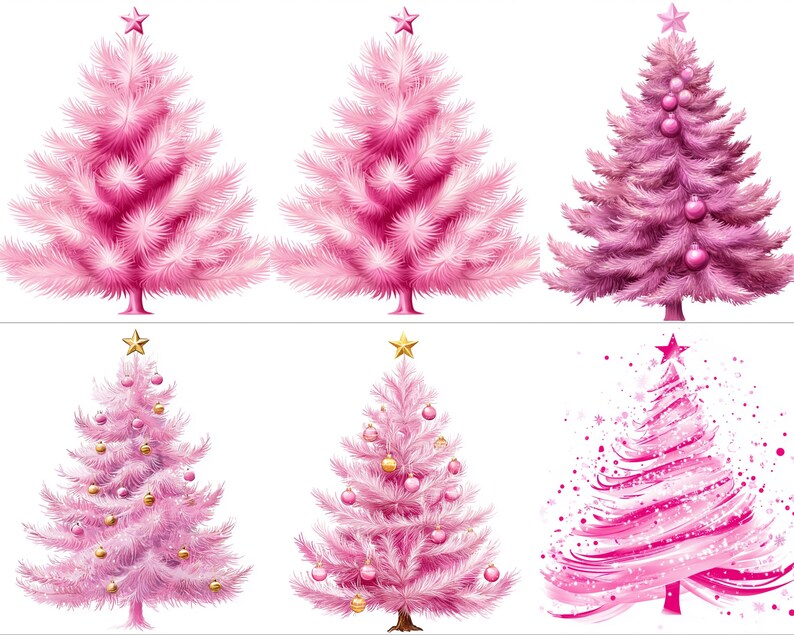 Pink Christmas Tree Clipart Bundle | 15 Winter Trees PNG Clipart ...