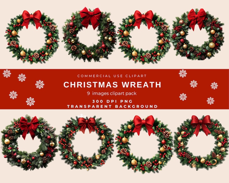 Christmas Wreath | Cozy Christmas Clipart | Christmas Decoration | Ornaments Clipart ...