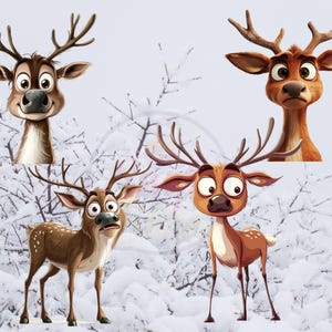 Cute Reindeer Clipart - Santa Hat Designs - Christmas Graphics ...