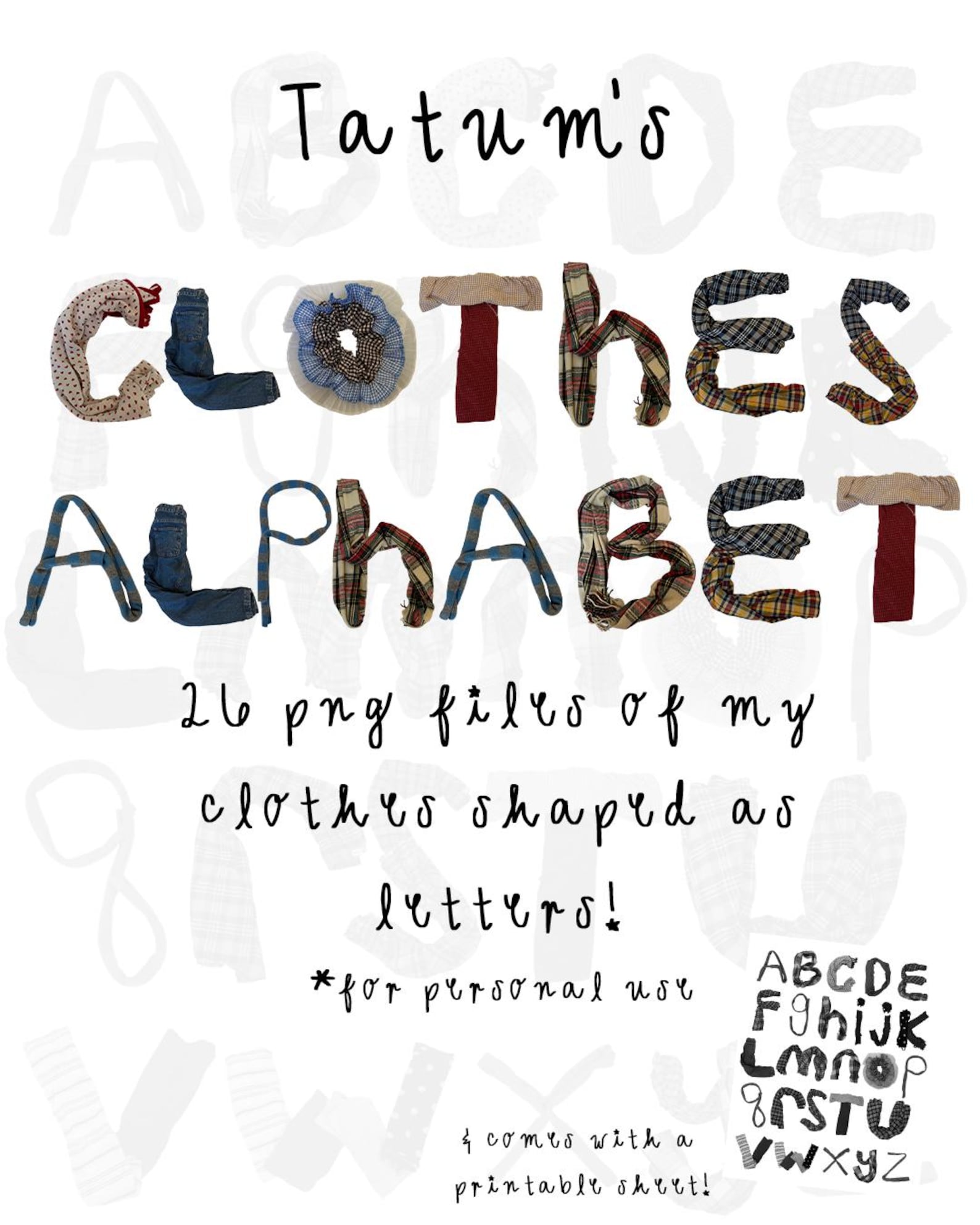 Tatum's Clothes Font - 26 PNG Letter Files for Digital Scrapbooking ...
