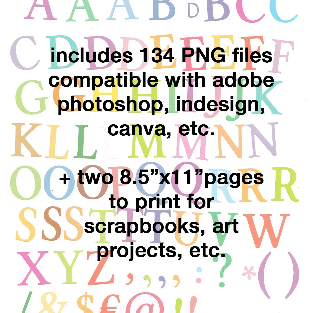 Cute Printable Digital Sticker PNG Alphabet Pack, 134 Multicoloured ...