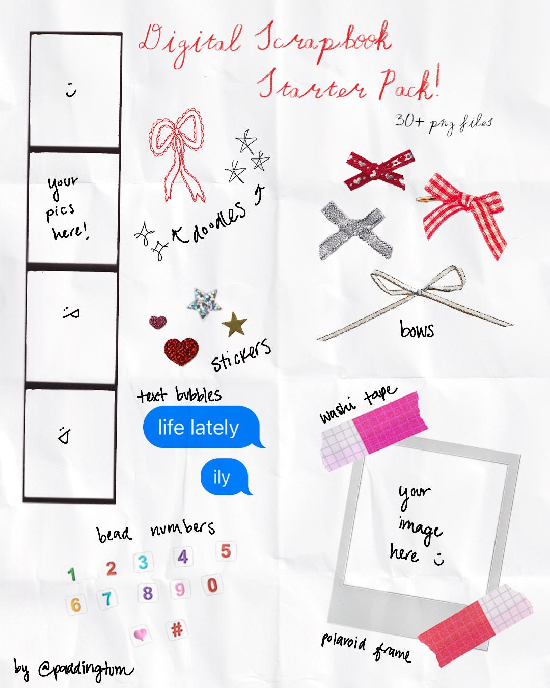 Digital Scrapbook PNG Starter Pack, 30+ Numbers, Symbols, and Stickers ...