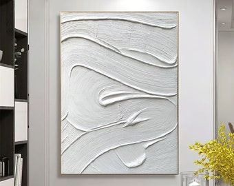 White 3d Textured Painting White Wall Art 3d Painting Large White Abstract Painting White ...