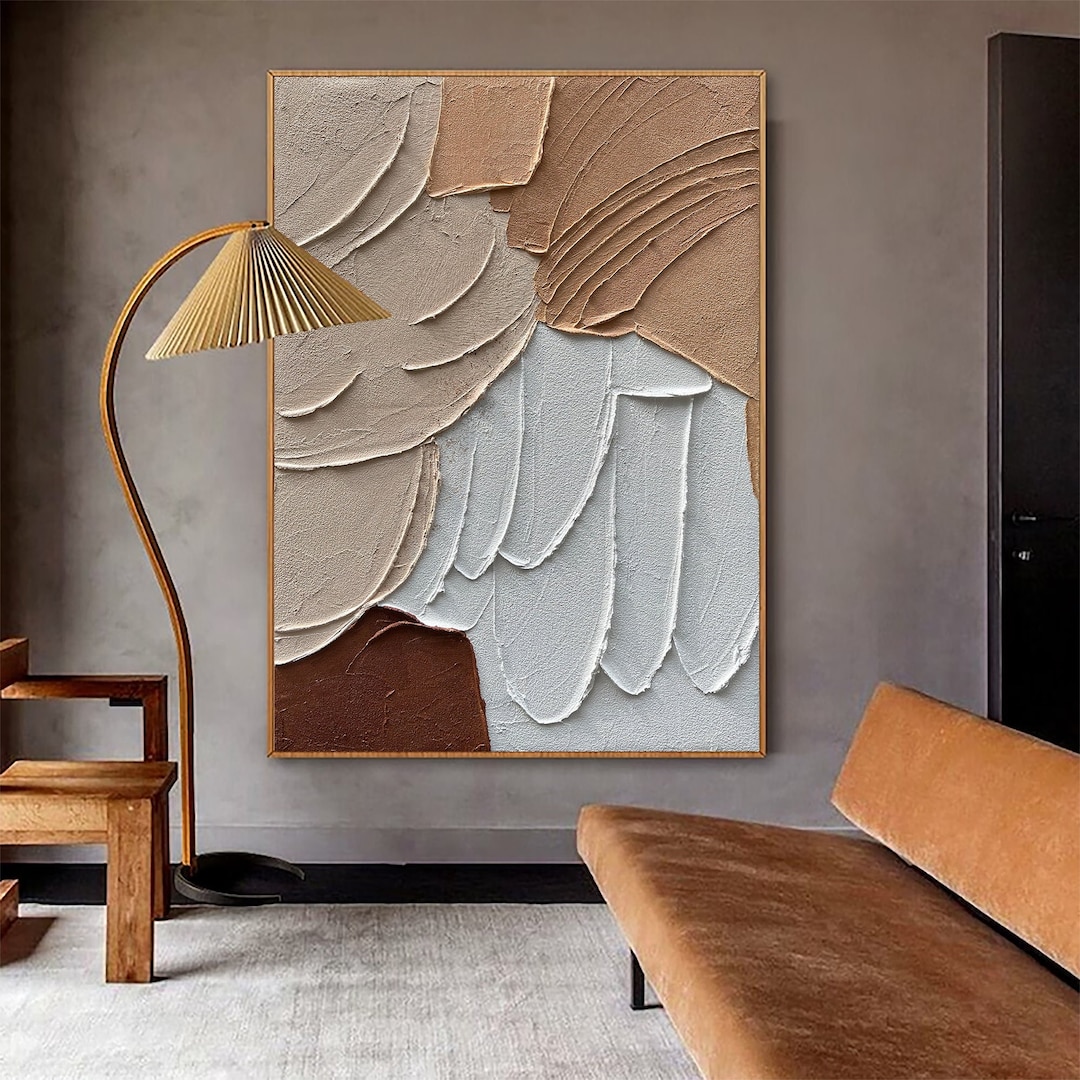 3D Texture Art: Earth Tone Cream Painting, Scandinavian Boho - Etsy