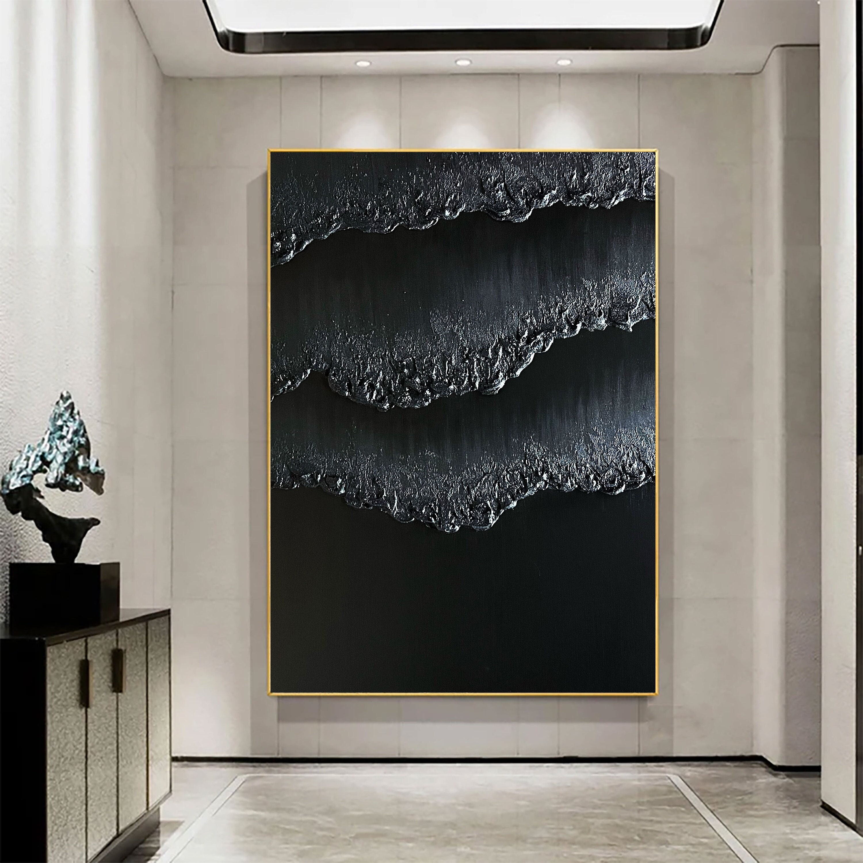Black 3D Abstract Painting Black 3D Textured Painting Black 3D ...