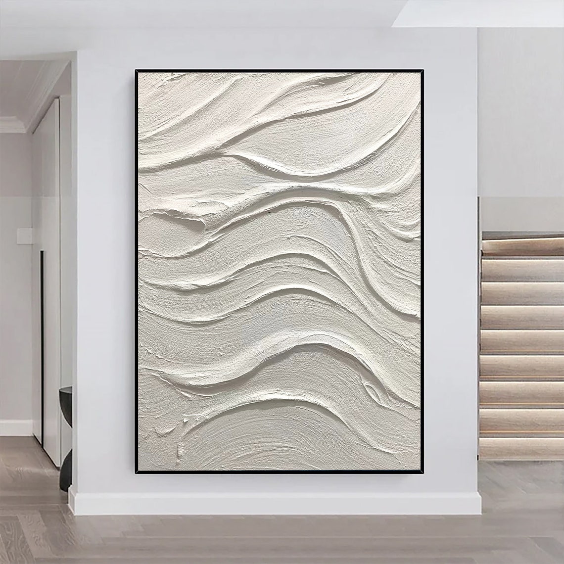 White 3D Textured Painting 3D Minimalist Painting Large White Abstract Painting White Minimalist ...