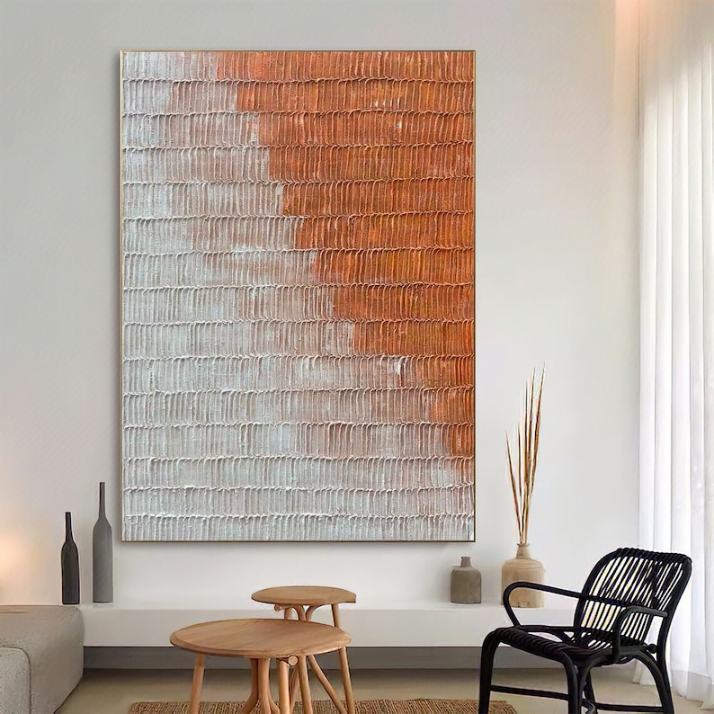 Earth Tone Wall Art Terracotta Abstract Painting Orange Wall Art 3D Texture Painting Heavy ...