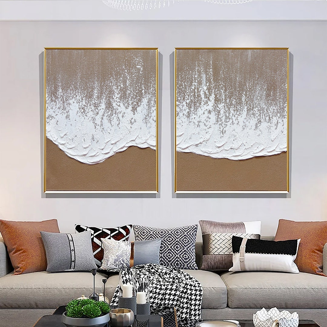 White Abstract Painting White 3D Art White Ocean Wave Painting Set of 2 ...