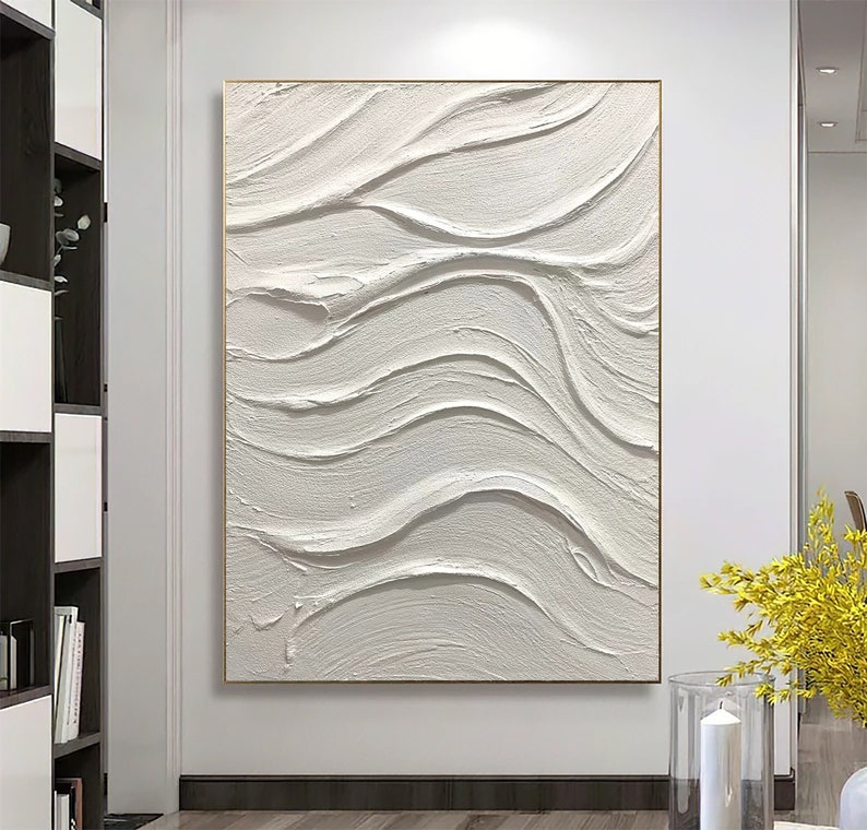 White 3D Textured Painting 3D Minimalist Painting Large White Abstract Painting White Minimalist ...