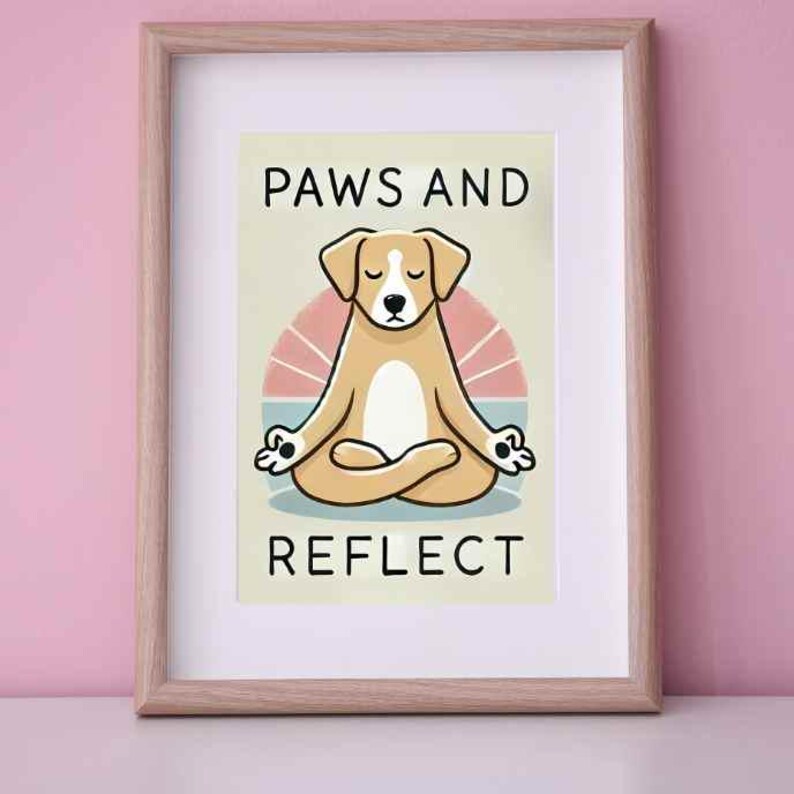 Calming Meditating Dog Digital Poster, Whimsical Yoga Wall Art ...