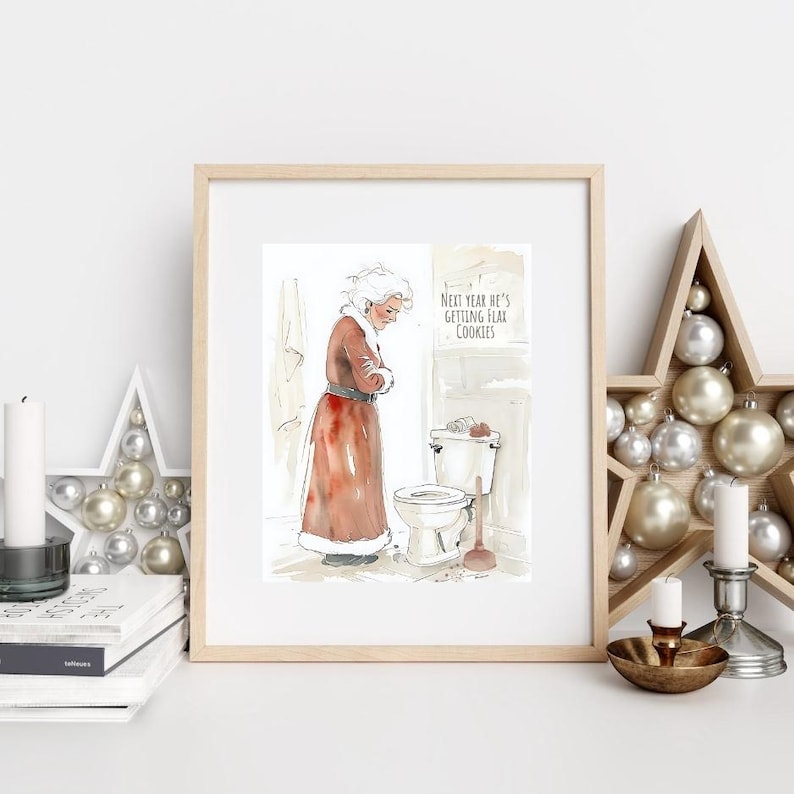 Whimsical Mrs. Claus Digital Art, Funny Holiday Bathroom Decor ...