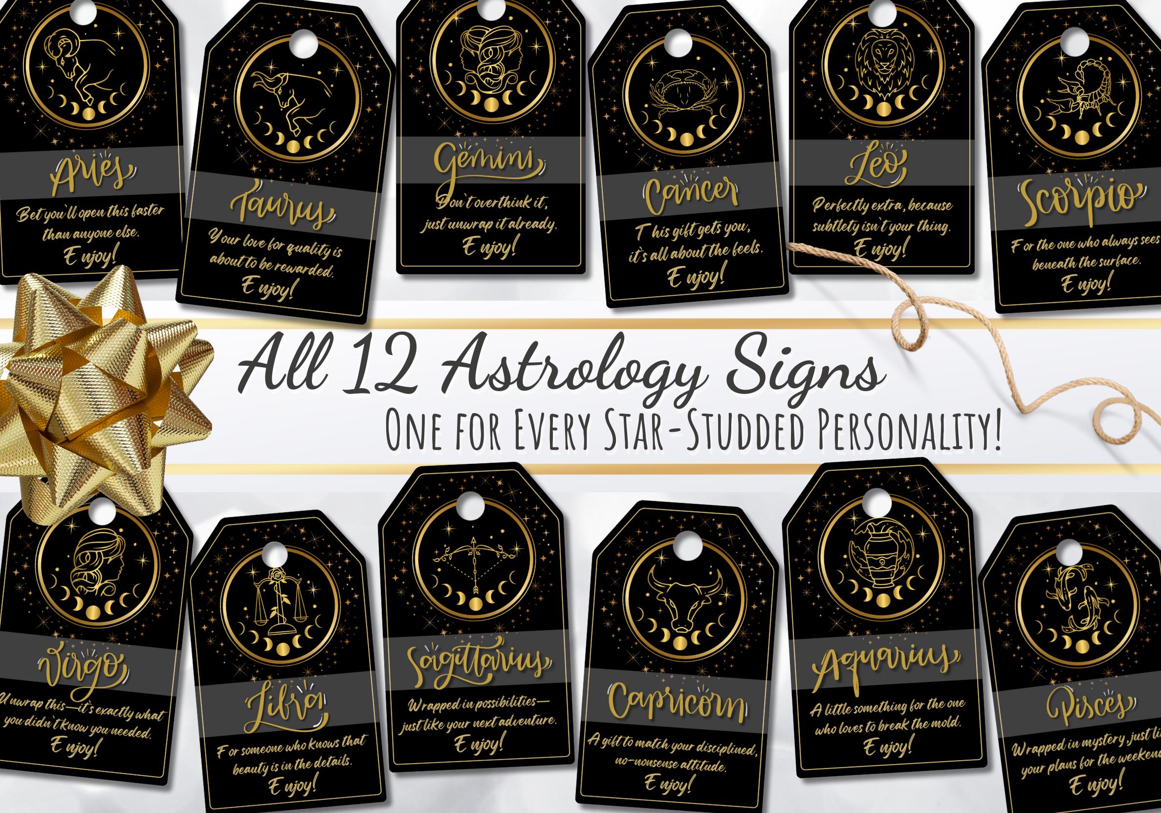 Zodiac Gift Tags Printable, Astrology-themed Digital Tags, Celestial ...