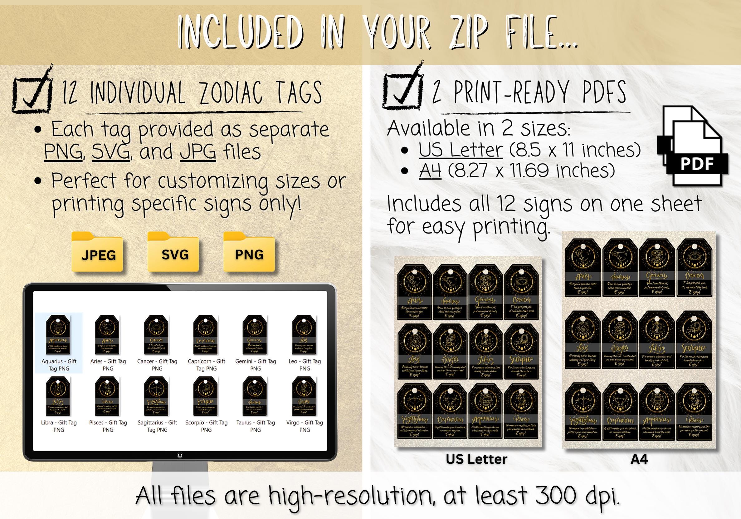 Zodiac Gift Tags Printable, Astrology-themed Digital Tags, Celestial ...