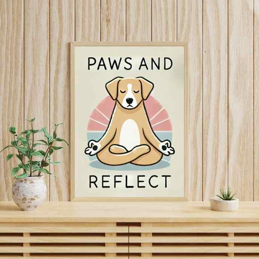 Calming Meditating Dog Digital Poster, Whimsical Yoga Wall Art ...