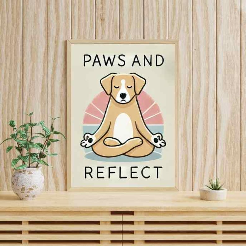 Calming Meditating Dog Digital Poster, Whimsical Yoga Wall Art ...