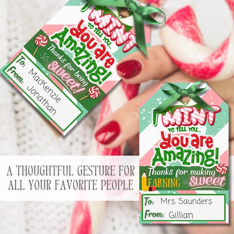 Candy Cane Gift Tags, Christmas Thank-you Gifts, Teacher & Friend Mint ...
