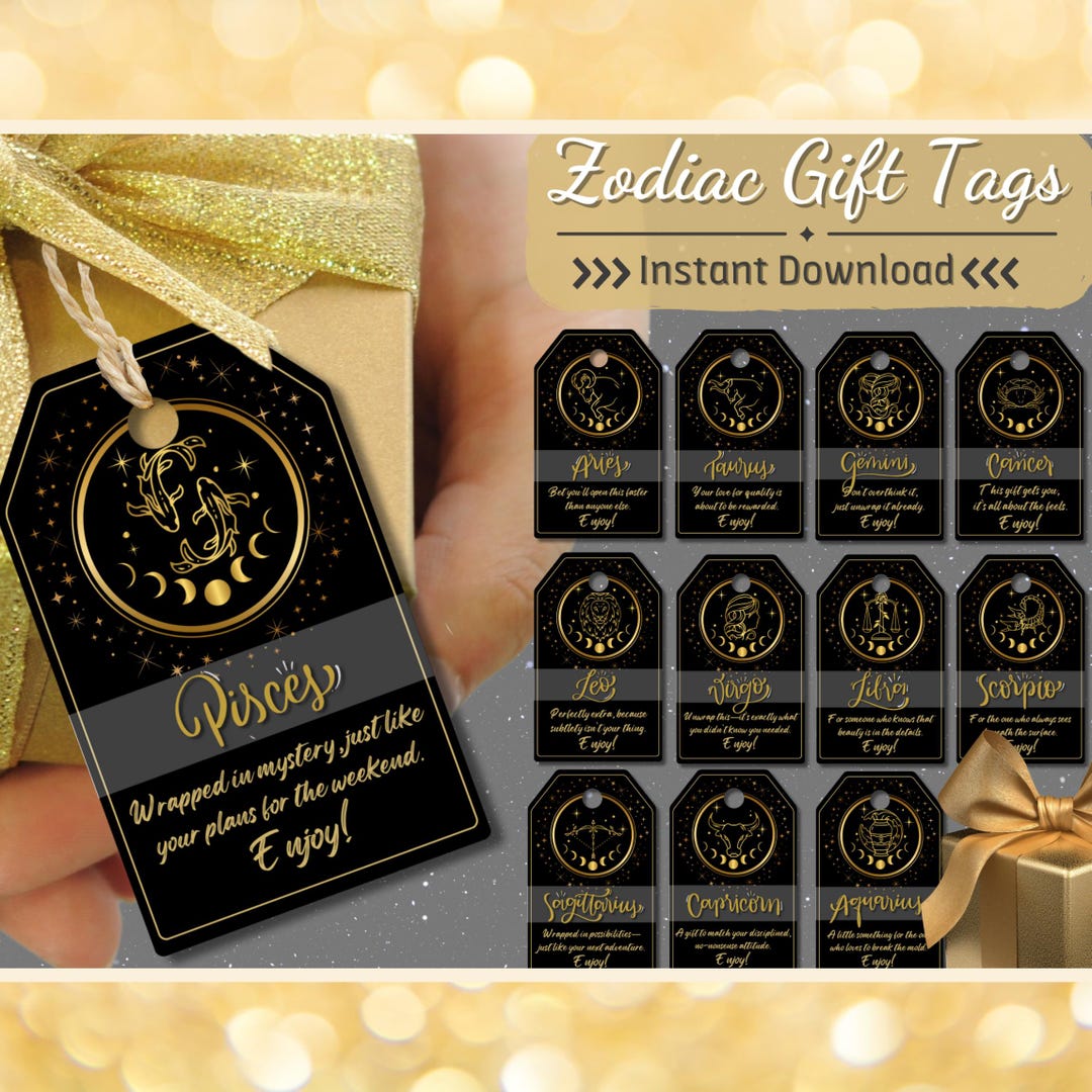 Zodiac Gift Tags Printable, Astrology-themed Digital Tags, Celestial ...