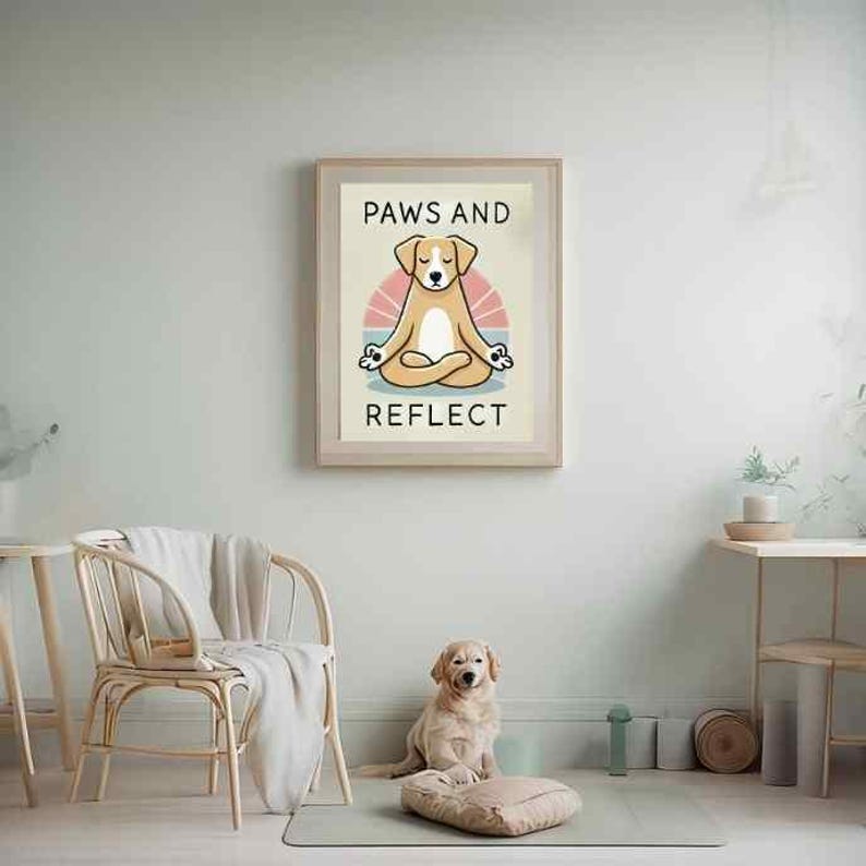 Calming Meditating Dog Digital Poster, Whimsical Yoga Wall Art ...