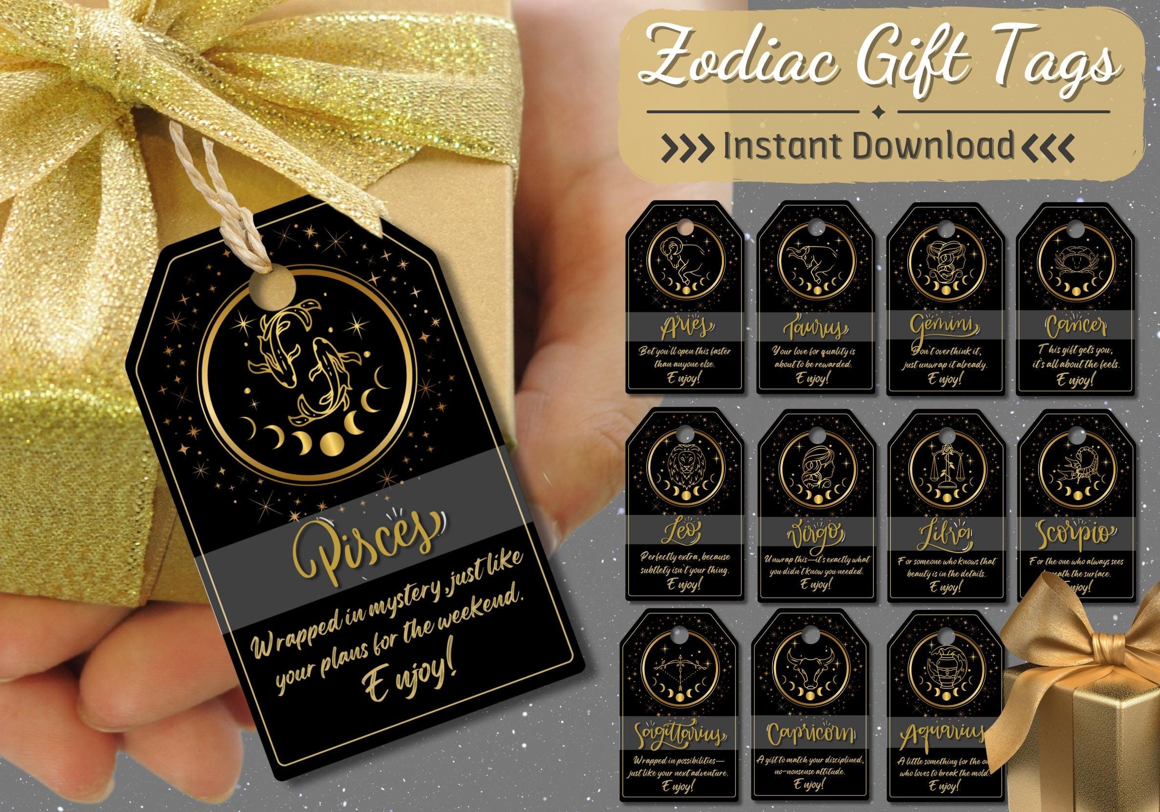 Zodiac Gift Tags Printable, Astrology-themed Digital Tags, Celestial ...