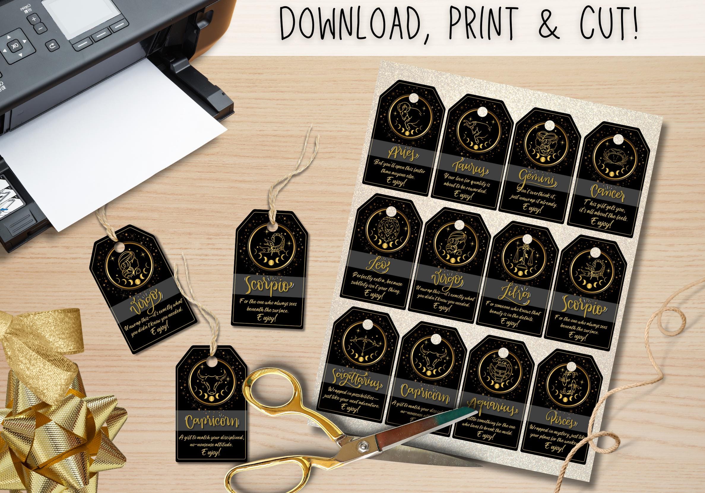 Zodiac Gift Tags Printable, Astrology-themed Digital Tags, Celestial ...