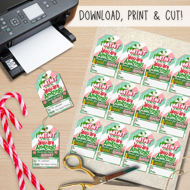 Candy Cane Gift Tags, Christmas Thank-you Gifts, Teacher & Friend Mint ...