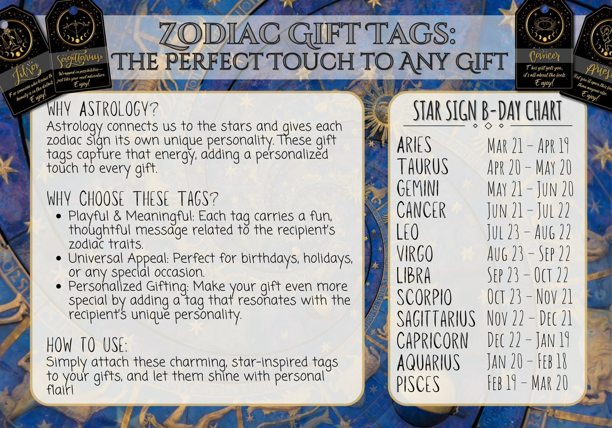 Zodiac Gift Tags Printable, Astrology-themed Digital Tags, Celestial ...