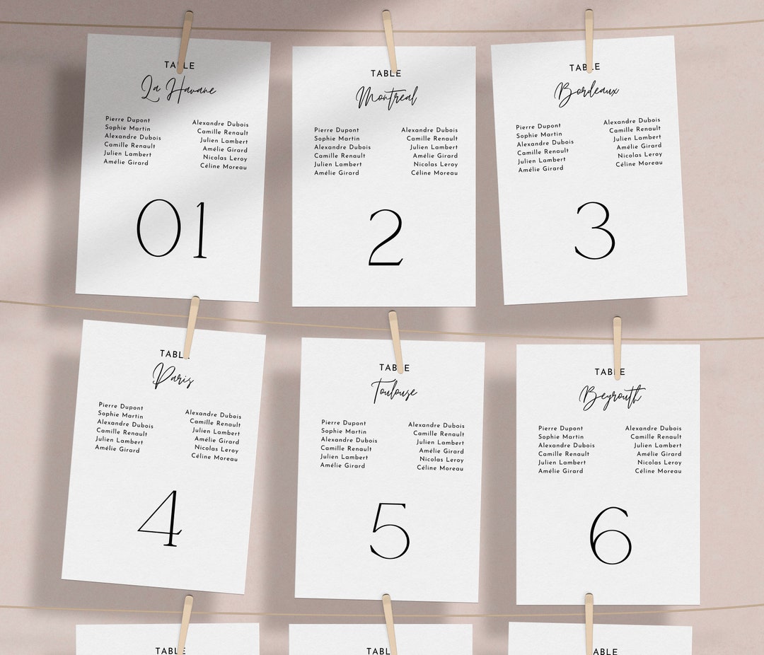 LISA Numéros et plan de table mariage minimaliste, rétro, élégant ...