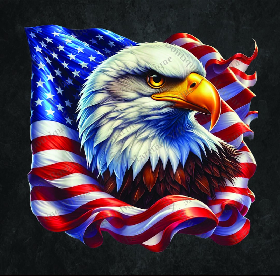 Majestic Bald Eagle & American Flag Emblem Png, Sublimation, Digital ...