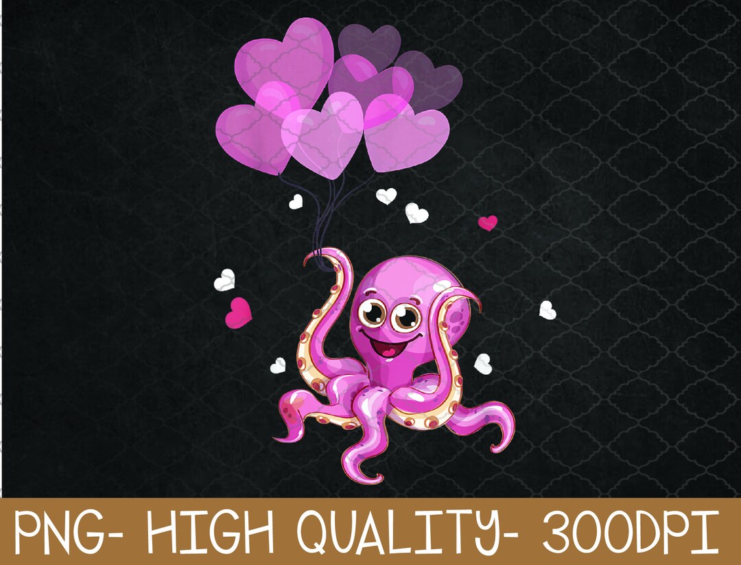 Cute Octopus Hearts Valentine's Day V-day Funny Valentines PNG Digital ...