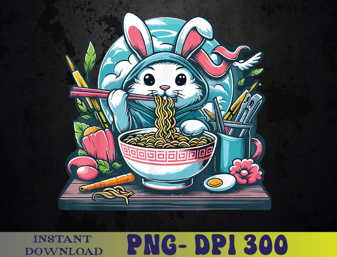 Easter Bunny Anime Eating Ramen Noodles Kawaii Rabbit PNG, Sublimation ...