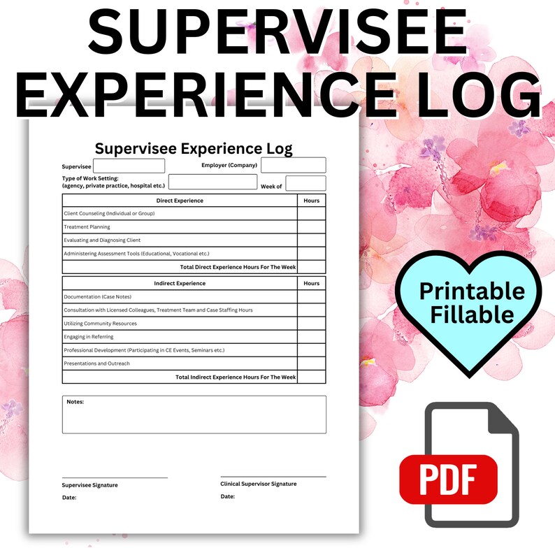 LCSW Hours Tracker Clinical Supervision Tracking Hour Log Notes PDF ...