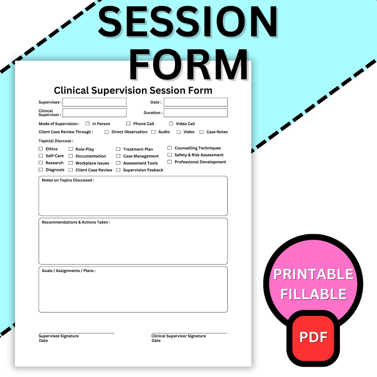 Clinical Supervision Session Form Hours Log Printable Fillable PDF ... Clinical Supervision Session Form Hours Log Printable Fillable PDF ...