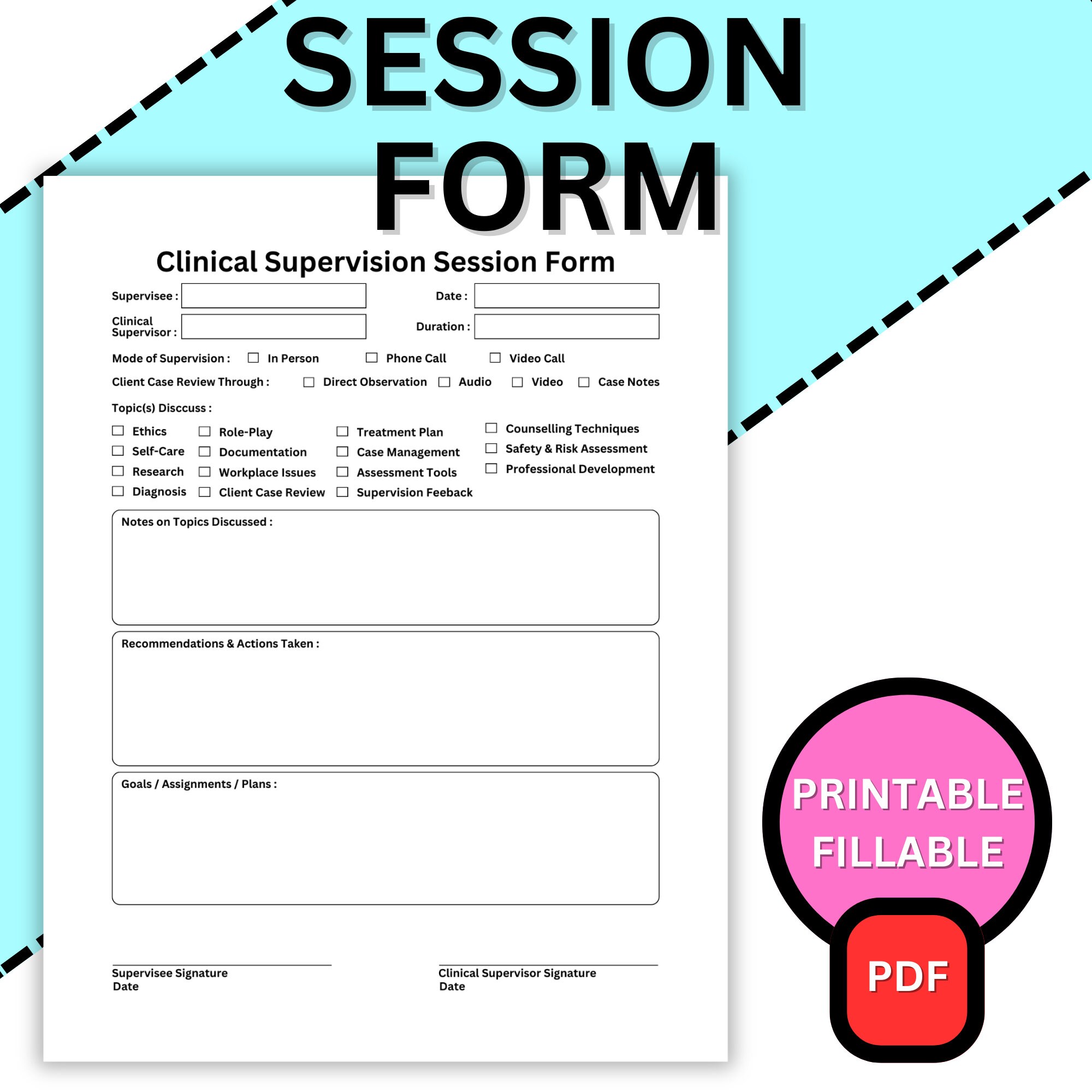Clinical Supervision Session Form Hours Log Printable Fillable PDF ... Clinical Supervision Session Form Hours Log Printable Fillable PDF ...