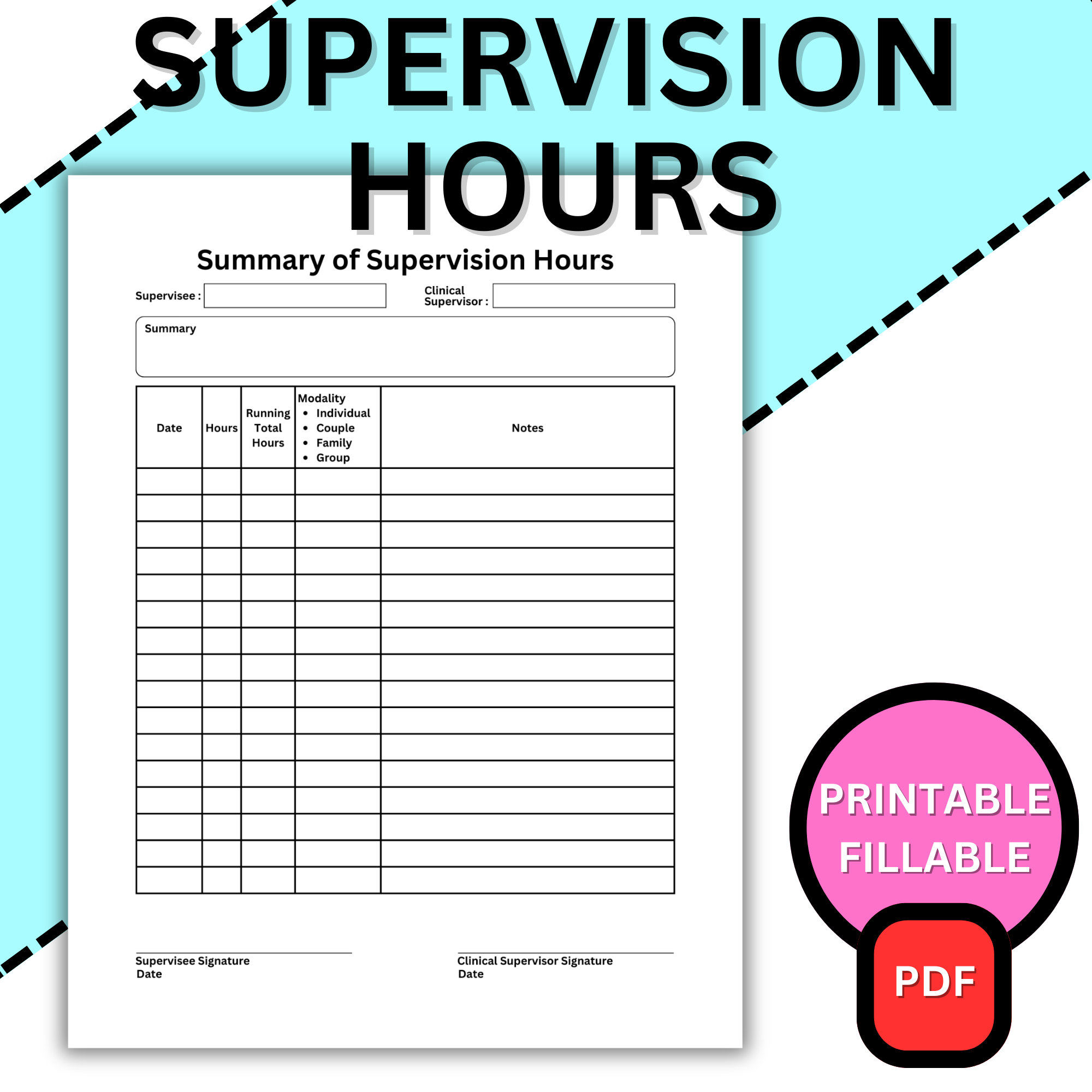 Clinical Supervise Track Lcsw Log Mental Health PDF Printable Fillable ...