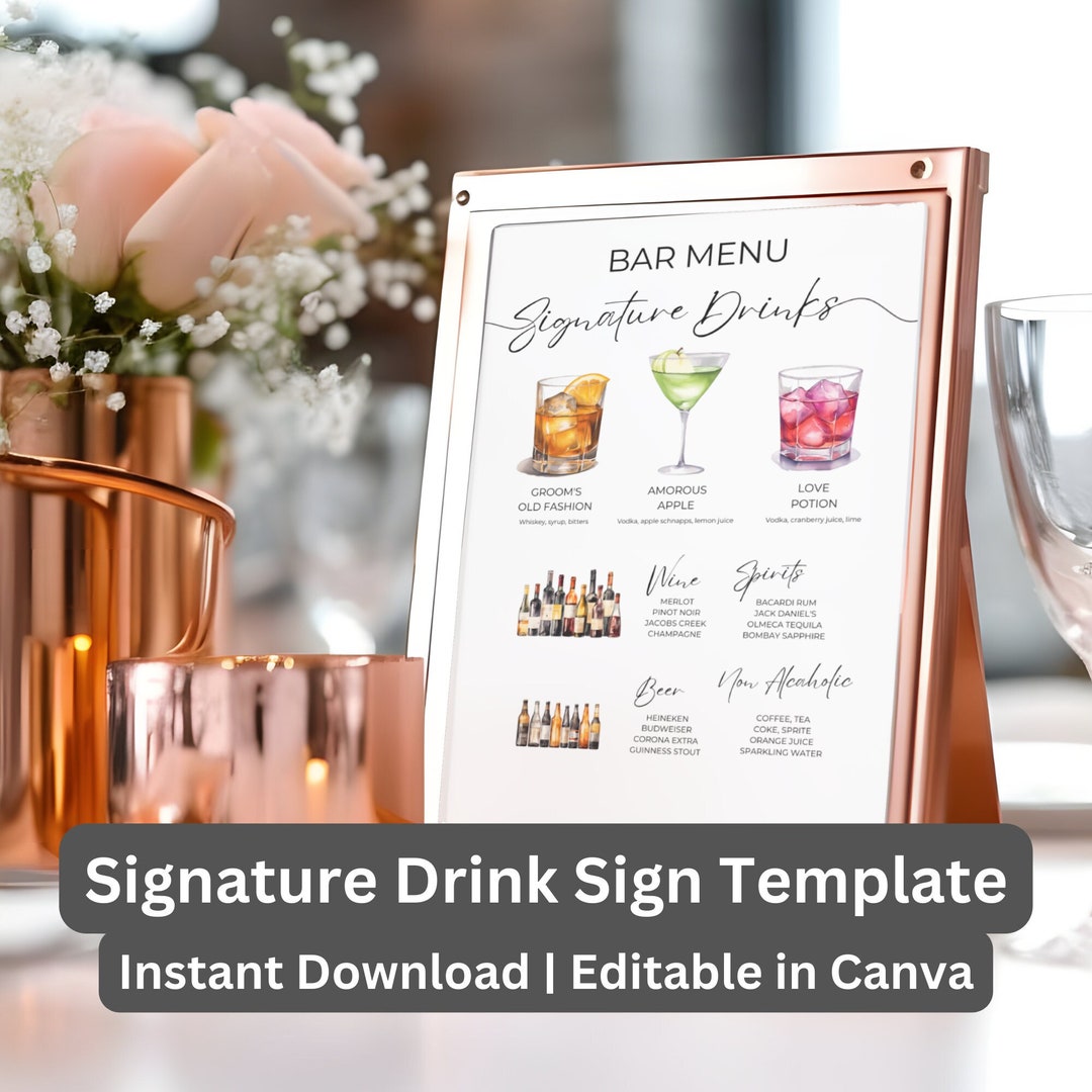 Signature Drink Menu, Cocktail Menu, Signature Drink Sign, Bar Sign ...