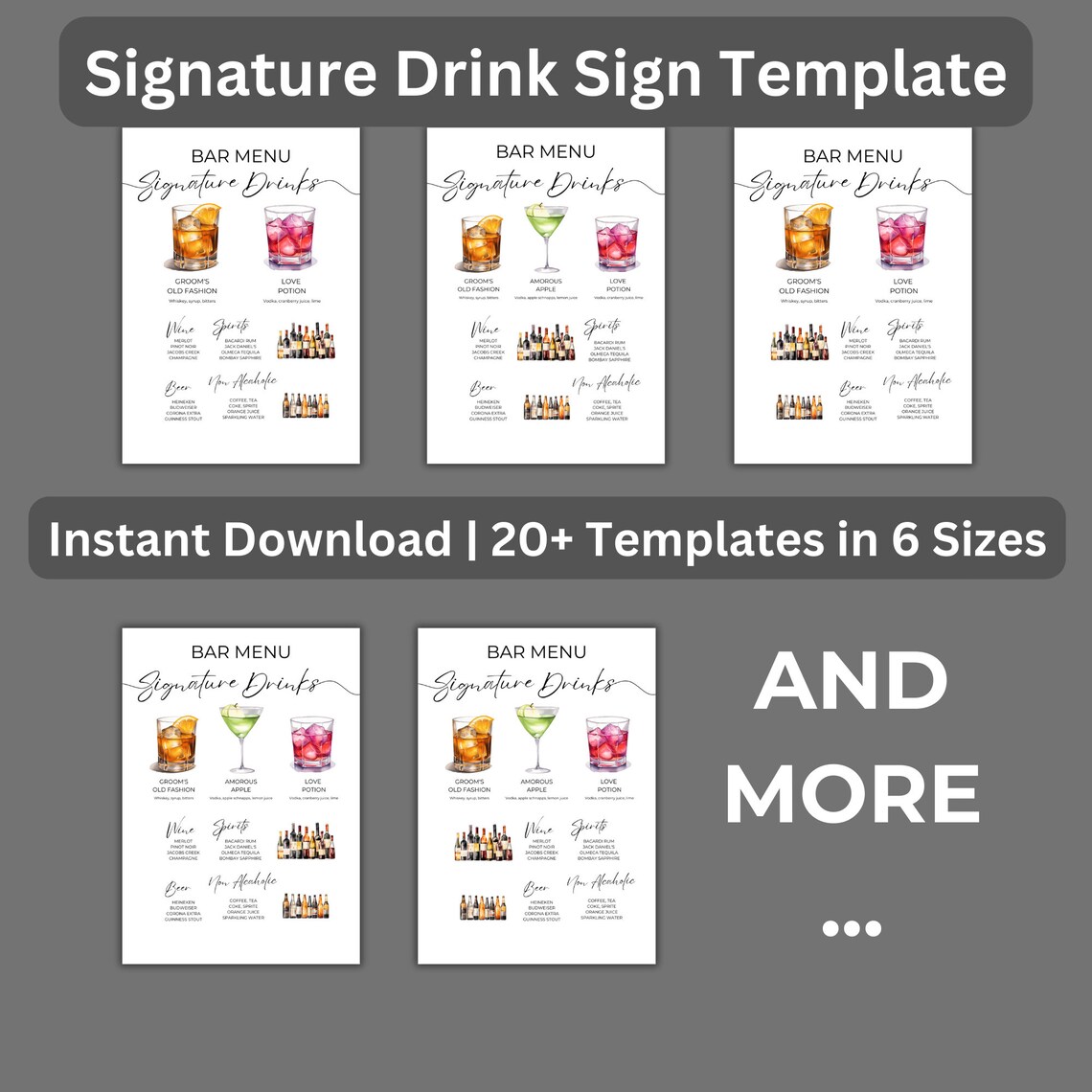 Signature Drink Sign, Bar Sign Wedding, Wedding Bar Menu, Bar Menu ...