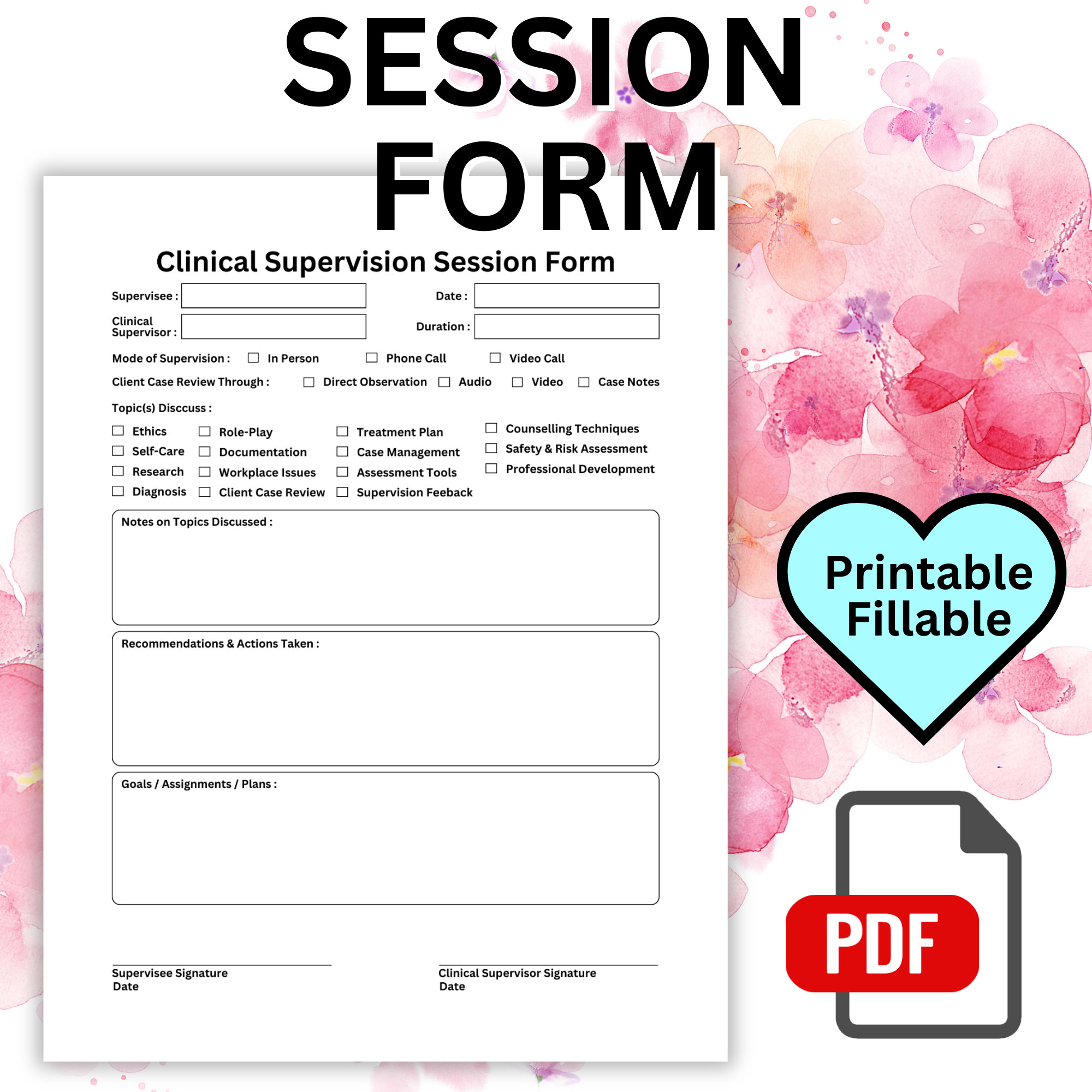 LCSW Hours Tracker Clinical Supervision Tracking Hour Log Notes PDF ...