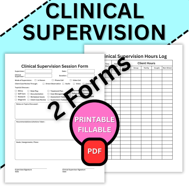 Clinical Supervision Forms: Session Notes & Hours Log (printable ...