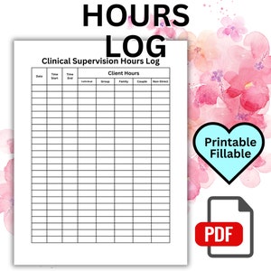 LCSW Hours Tracker Clinical Supervision Tracking Hour Log Notes PDF ...