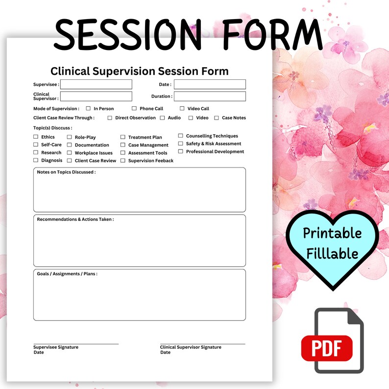 Clinical Supervision Tracking Form Clinical Hours Log Printable ...