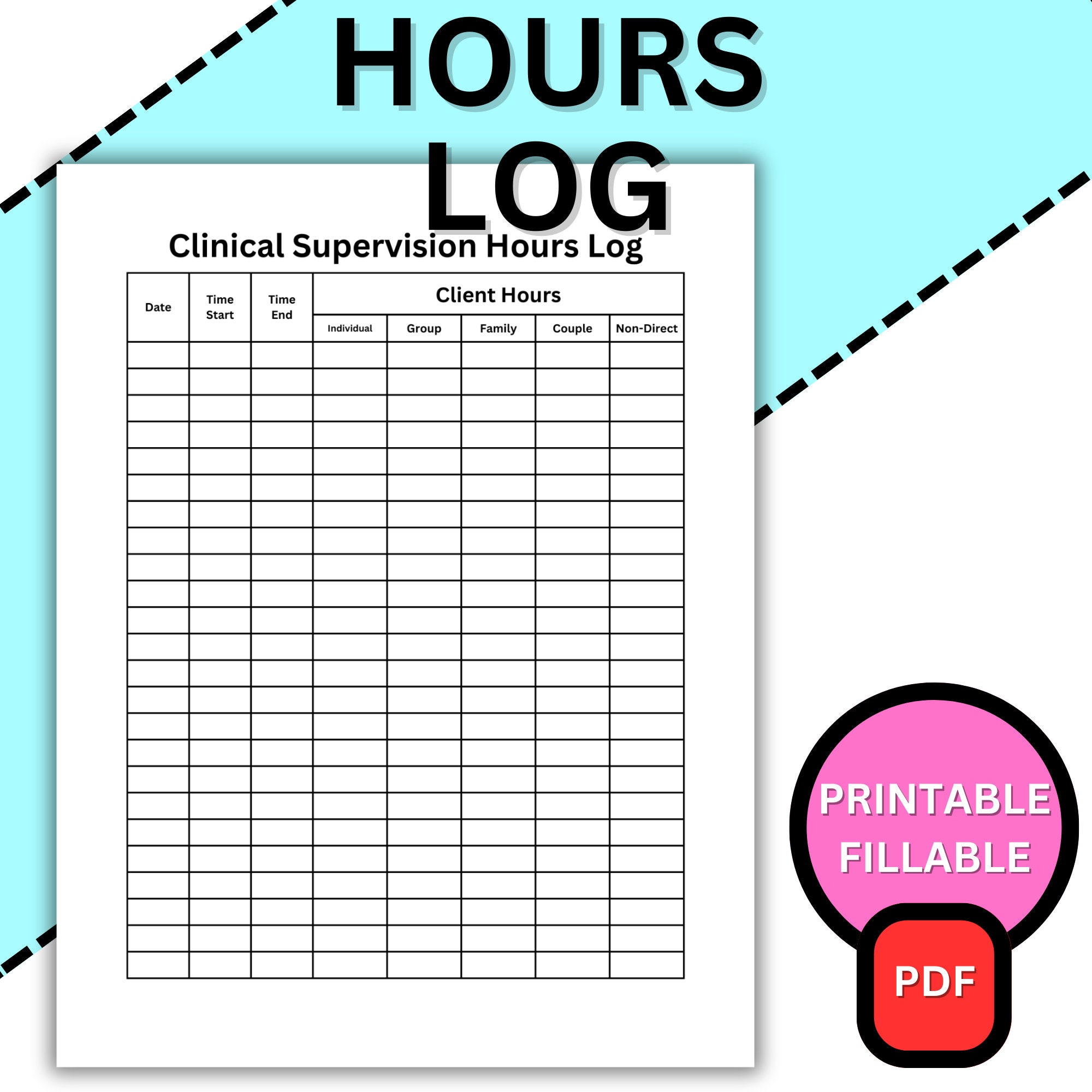 Clinical Supervision Session Form Hours Log Printable Fillable PDF Template for Mental Health ...