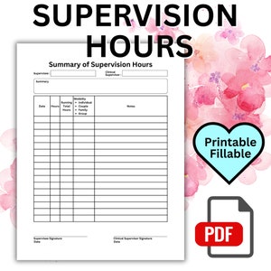 LCSW Hours Tracker Clinical Supervision Tracking Hour Log Notes PDF ...