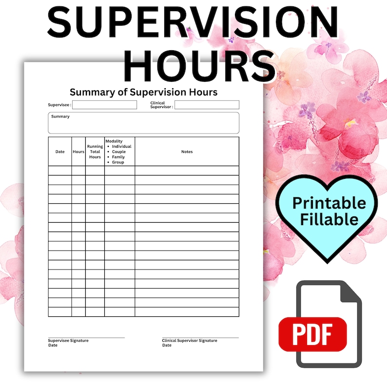 LCSW Hours Tracker Clinical Supervision Tracking Hour Log Notes PDF ...