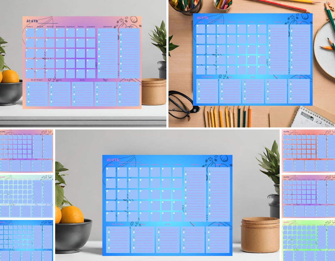 Planificador De Calendario Mensual Calendario Mensual - Etsy