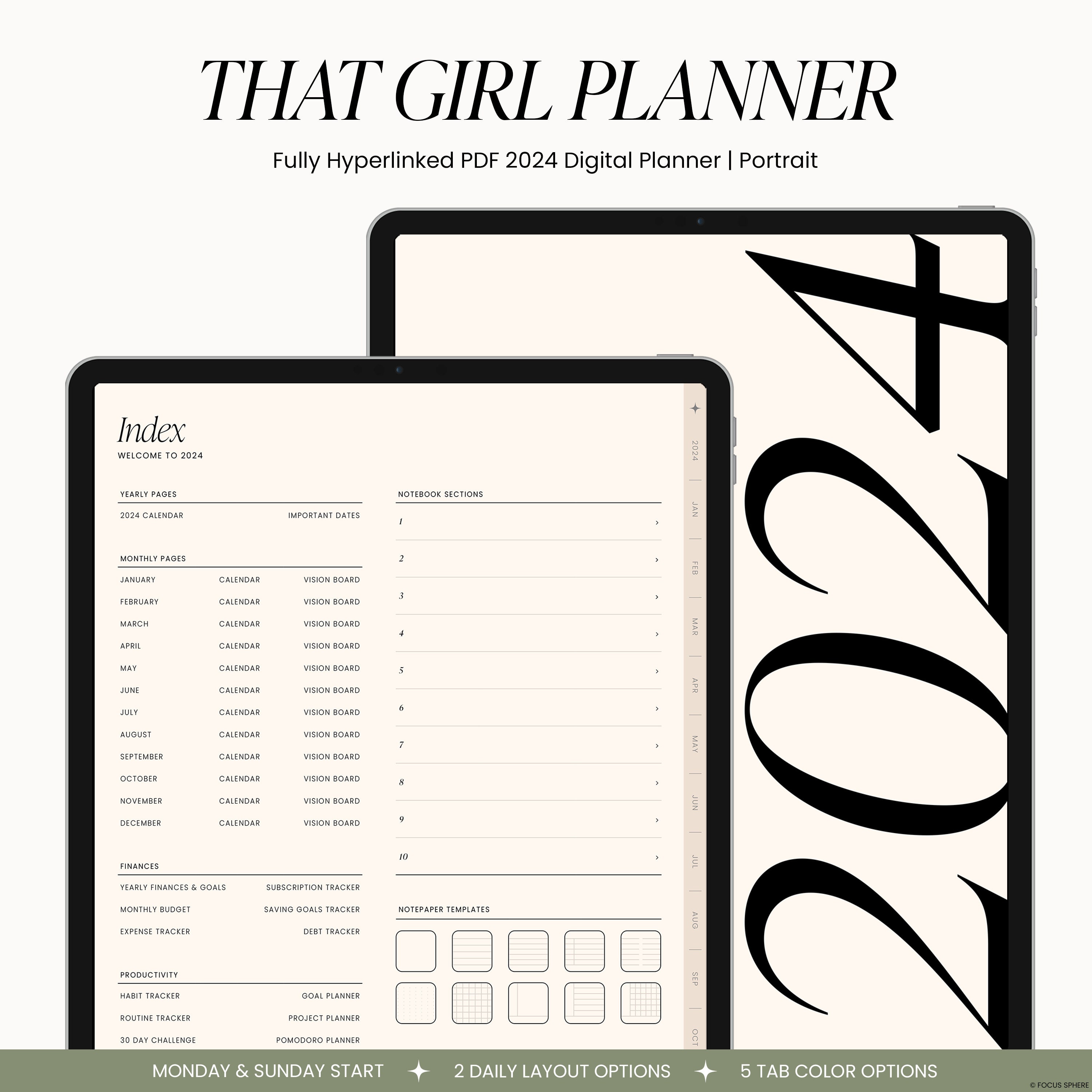 2024 Digital Planner Minimalist Aesthetic Portrait Goodnotes Notability ...