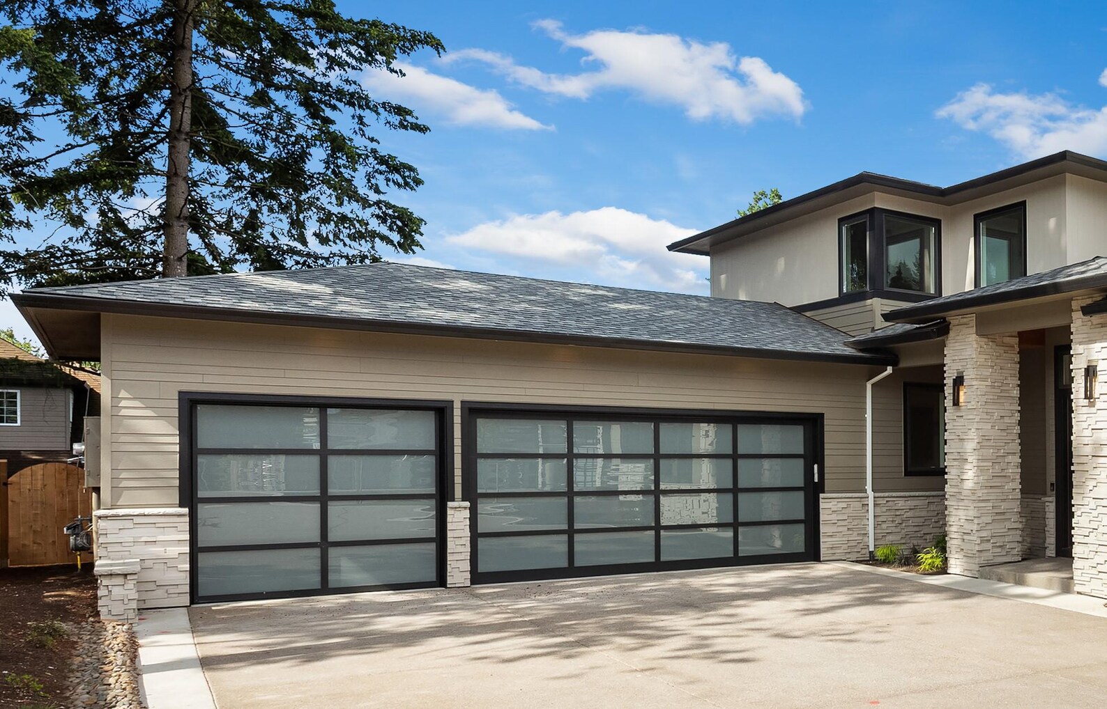 8 Wide by 8 Tall Full View Modern Garage Door With Matt Black Finish ...