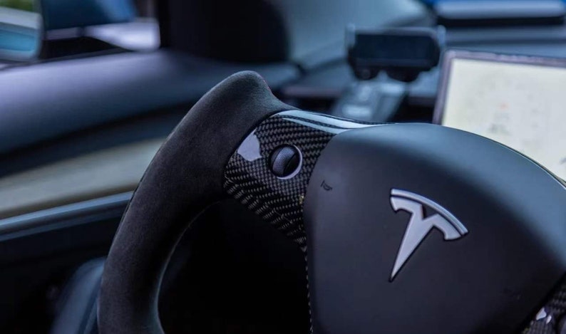 Tesla Yoke Carbon Fiber Steering Wheel and Genuine Leather. Red ...