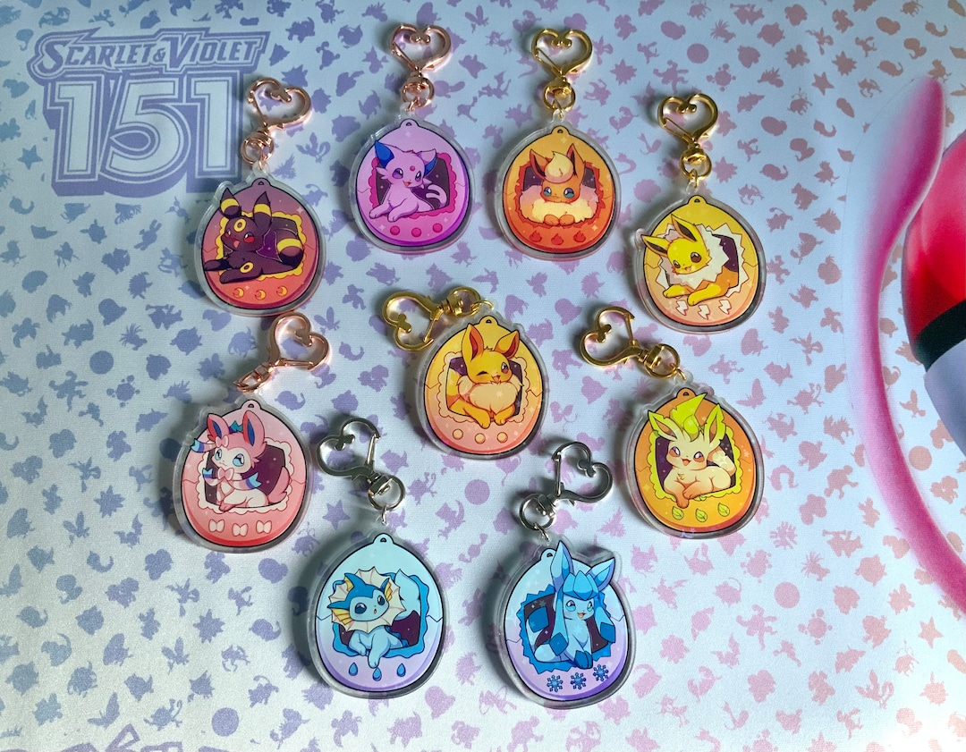 Eeveelution Star Holographic 2” Keychains Heart Clasp Pokemon Inspired ...