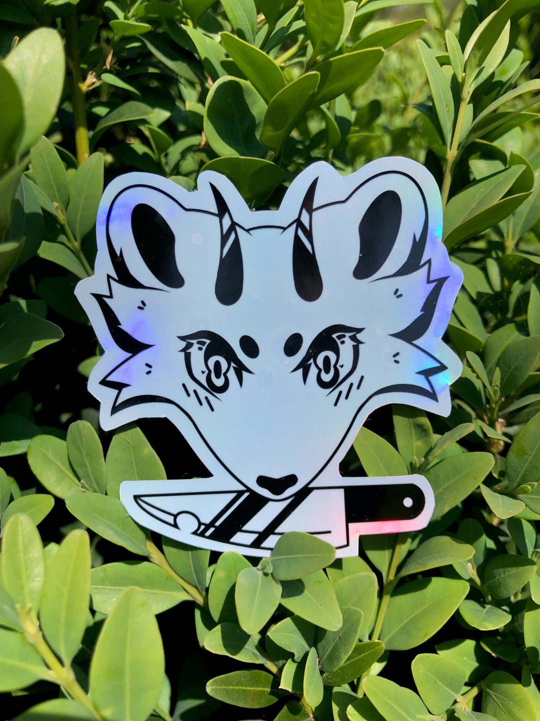 Cute Kawaii Chibi Animal Furry Black Ink Holographic Sticker Halloween ...
